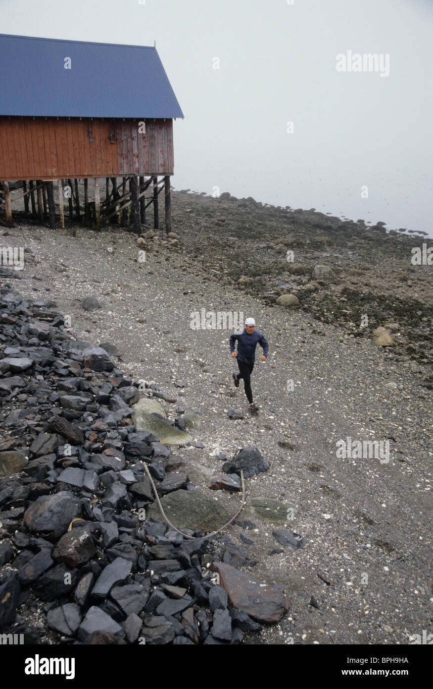Man running on beach in Alaska Stock Photo - Alamy