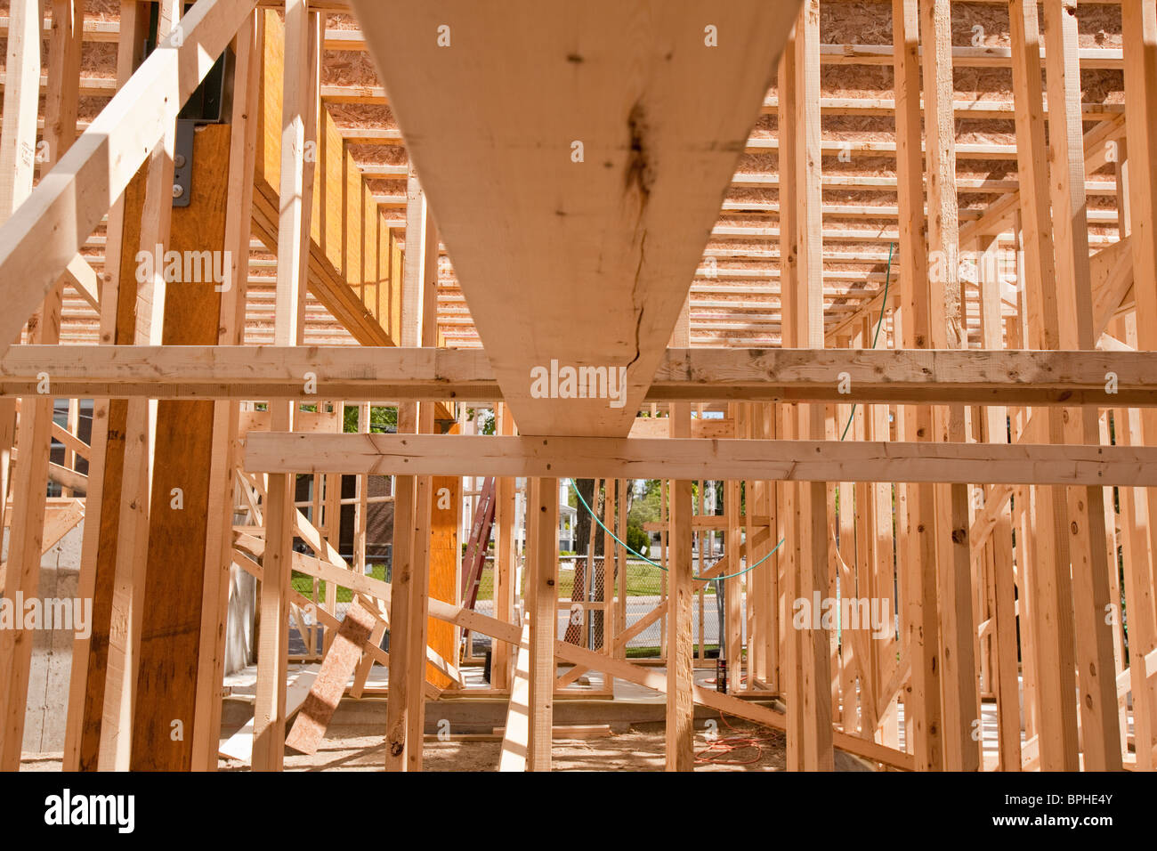 Wooden framework of an under construction house Stock Photo - Alamy