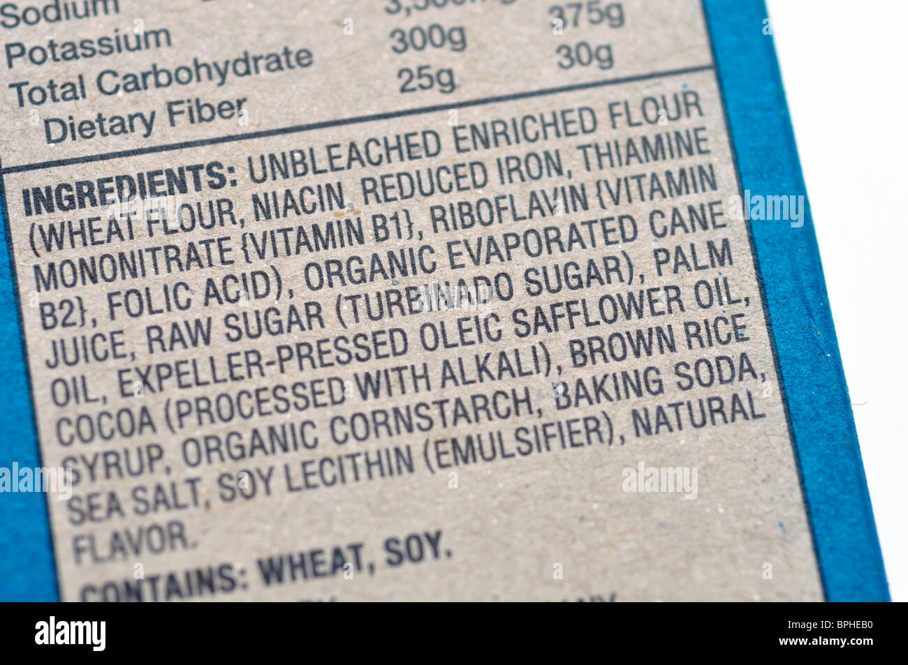 Nutrition information on food package Stock Photo - Alamy