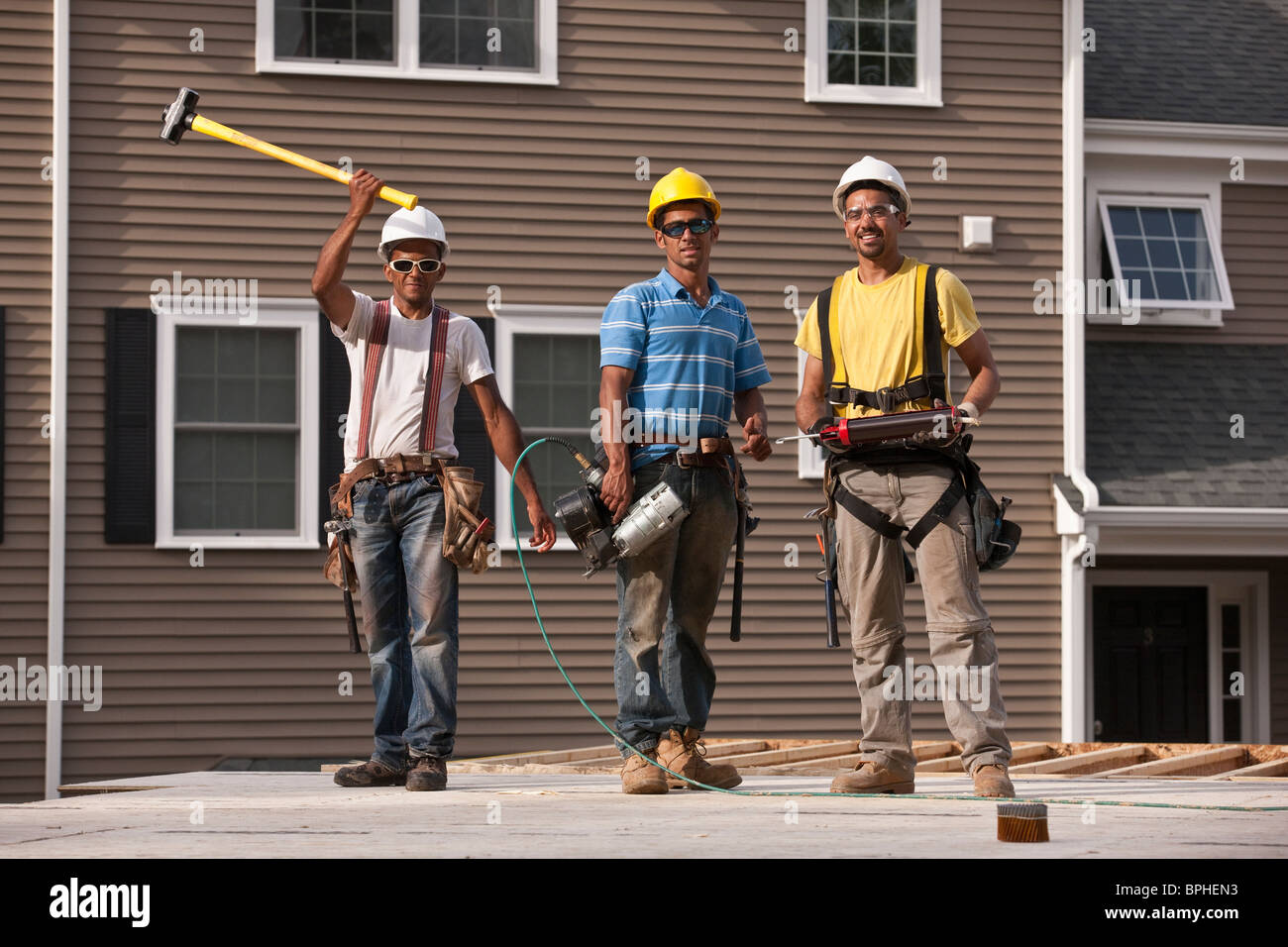 Carpenters working with construction tools Stock Photo - Alamy