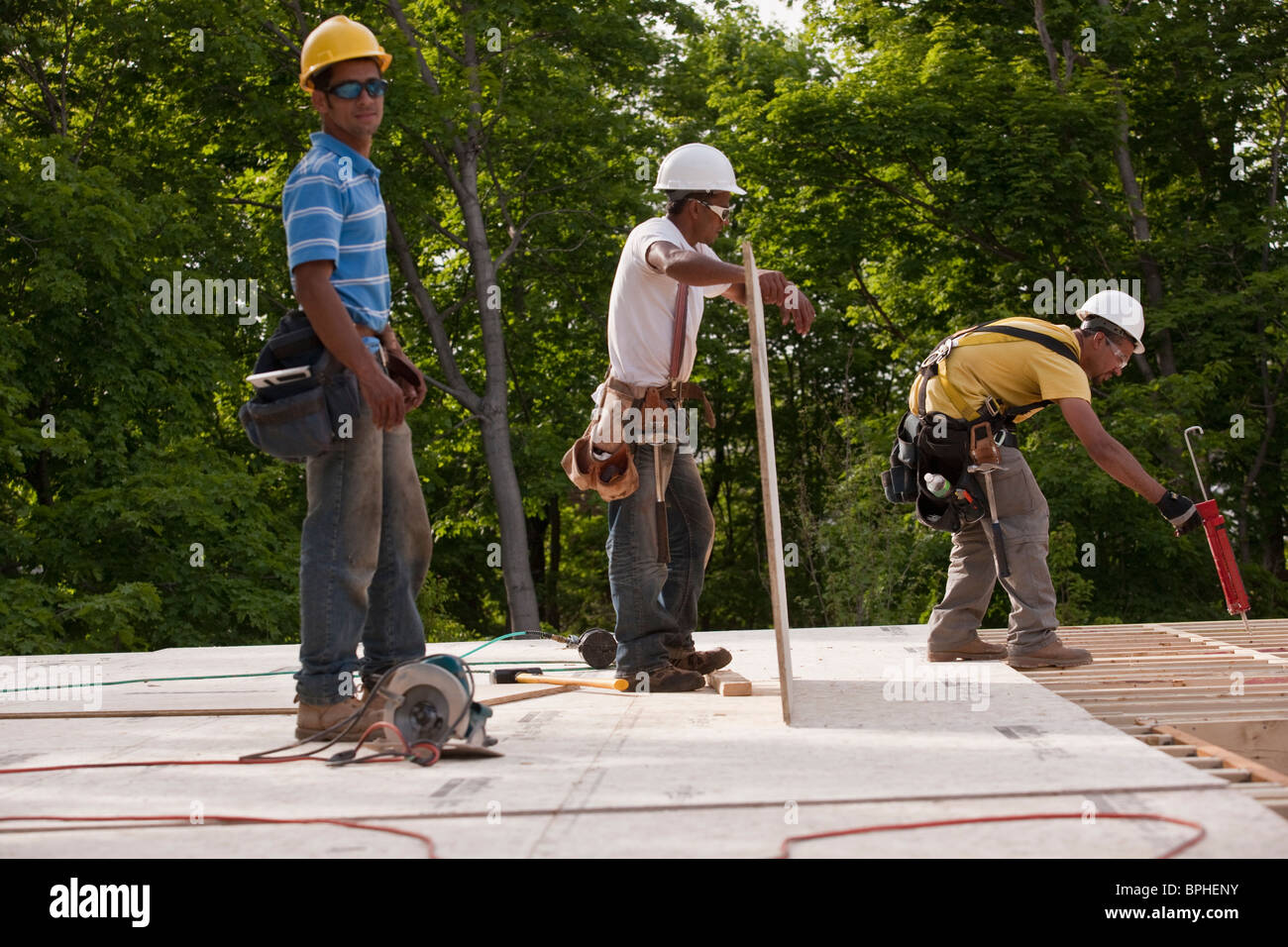 Carpenters working at a construction site Stock Photo - Alamy