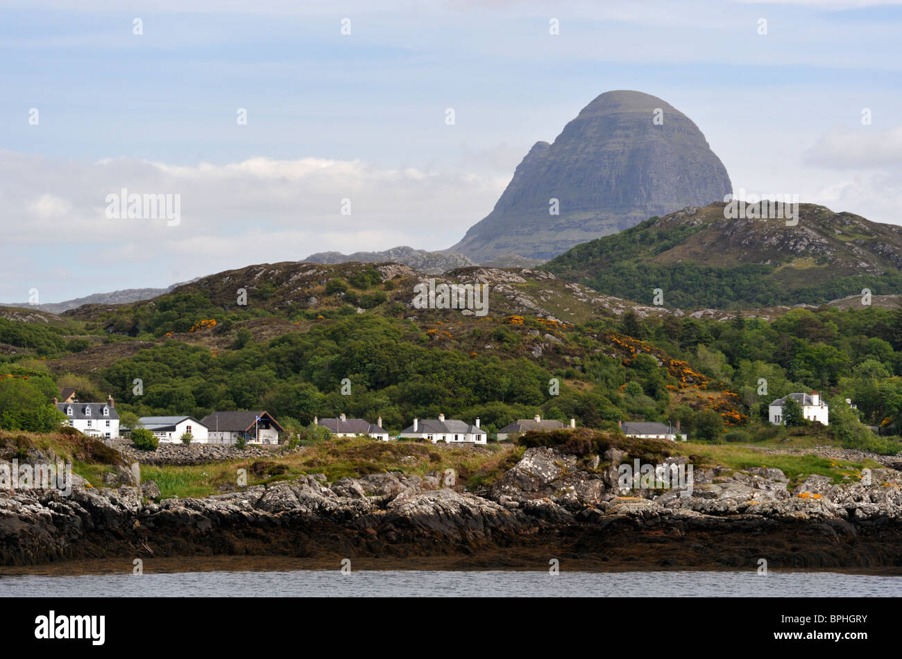 Suilven and Lochinver, viewed from Baddidaroch. Lochinver, Assynt ...