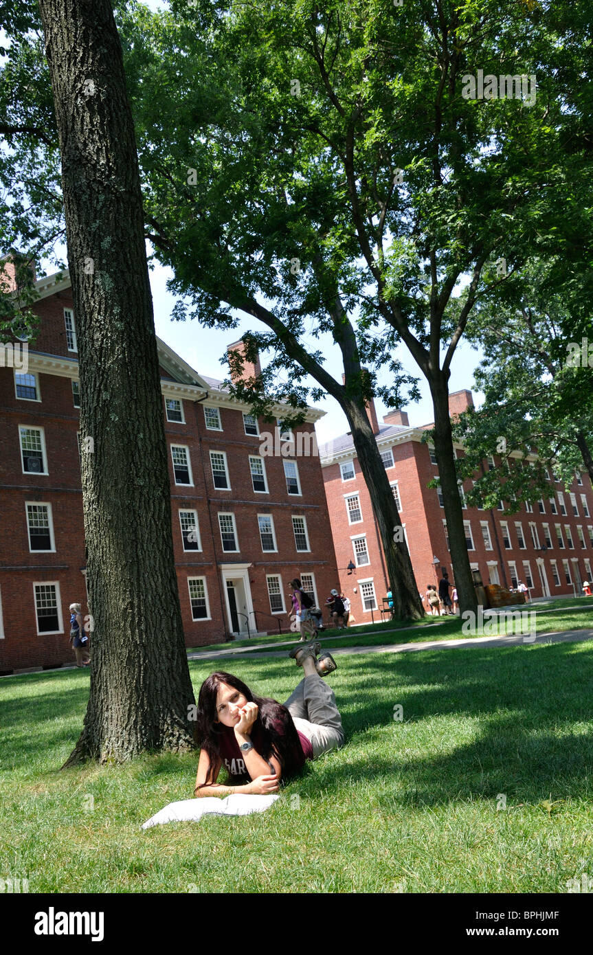 Female Harvard student, Harvard University campus, Boston, MA, USA ...