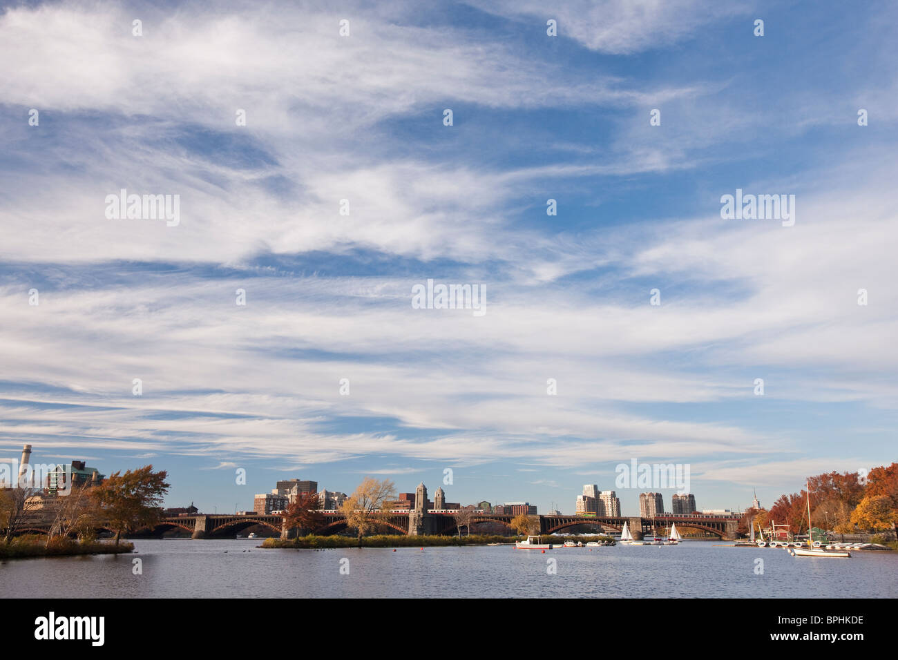 Bridge across a river, Longfellow Bridge, Charles River, Boston ...
