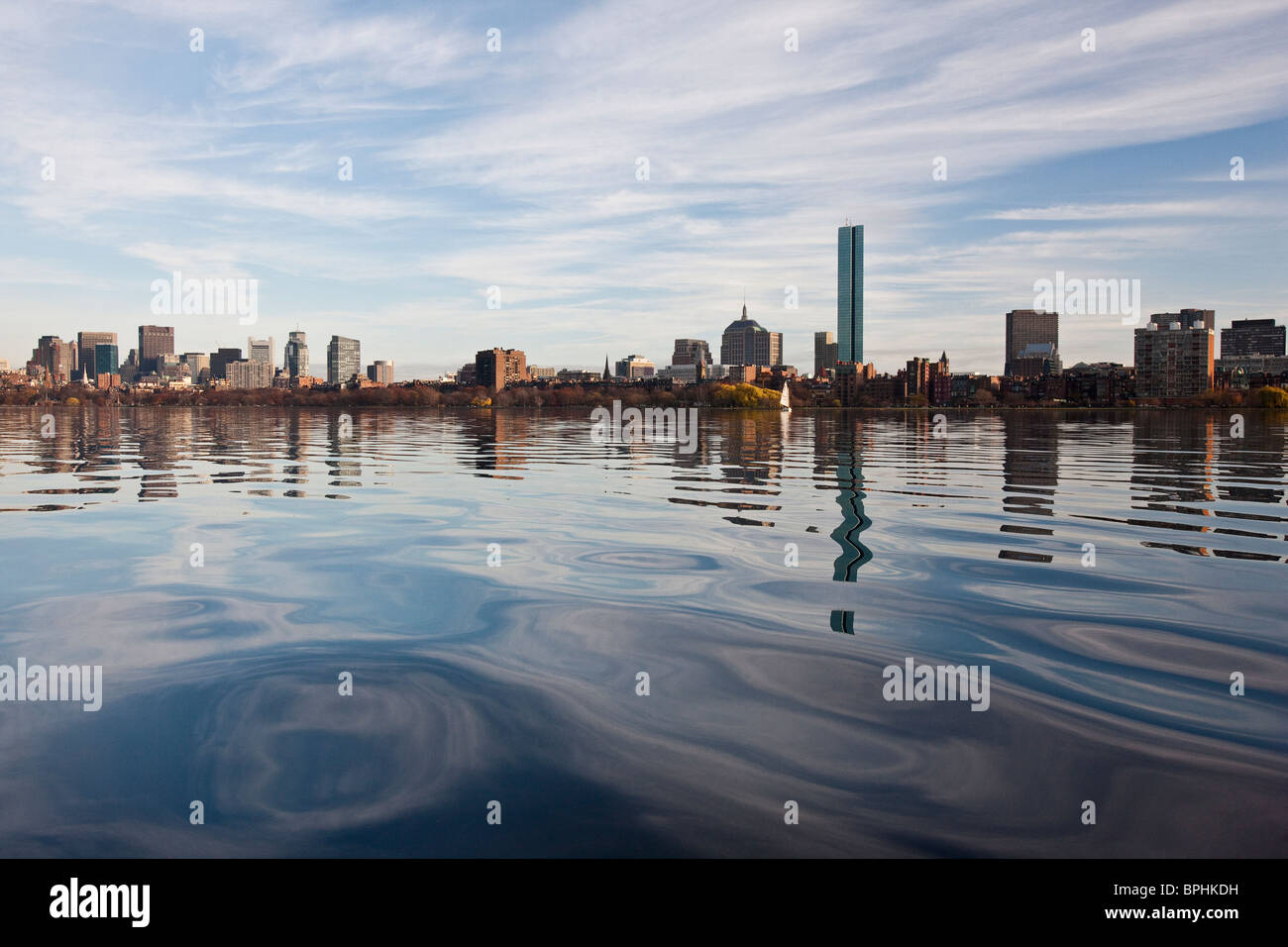 Reflection of buildings in water, Charles River, Boston, Suffolk County ...