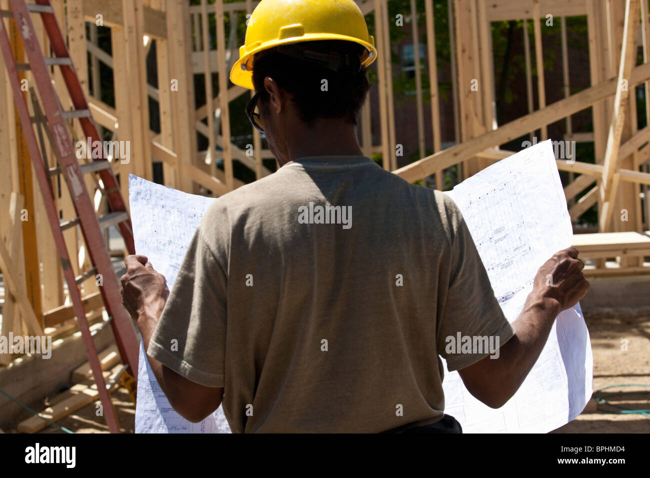 Construction manager reading a blueprint Stock Photo - Alamy