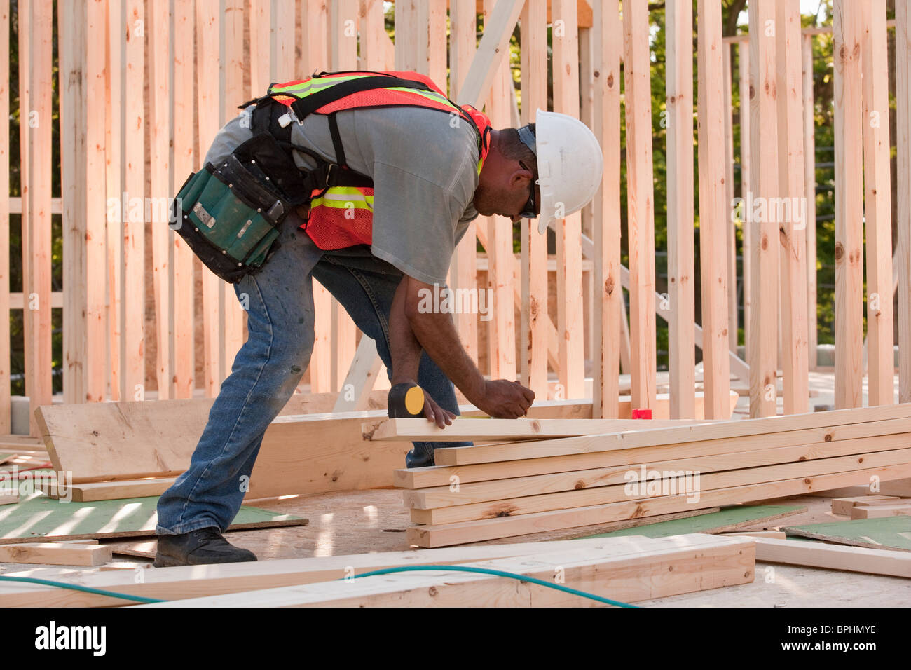 Carpenter marking wood Stock Photo - Alamy