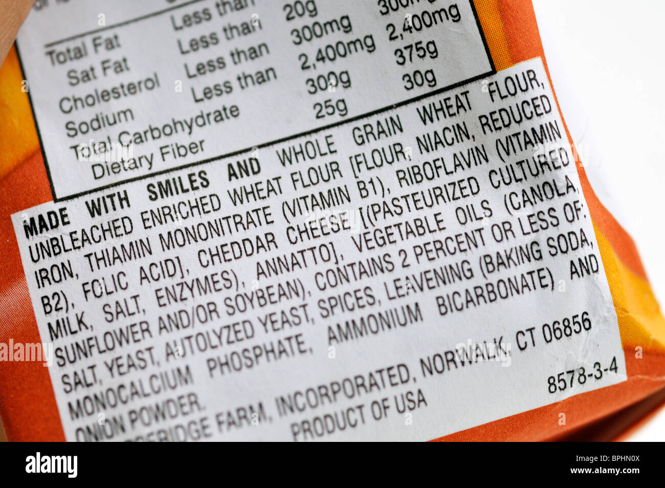 Nutrition information on food package Stock Photo - Alamy