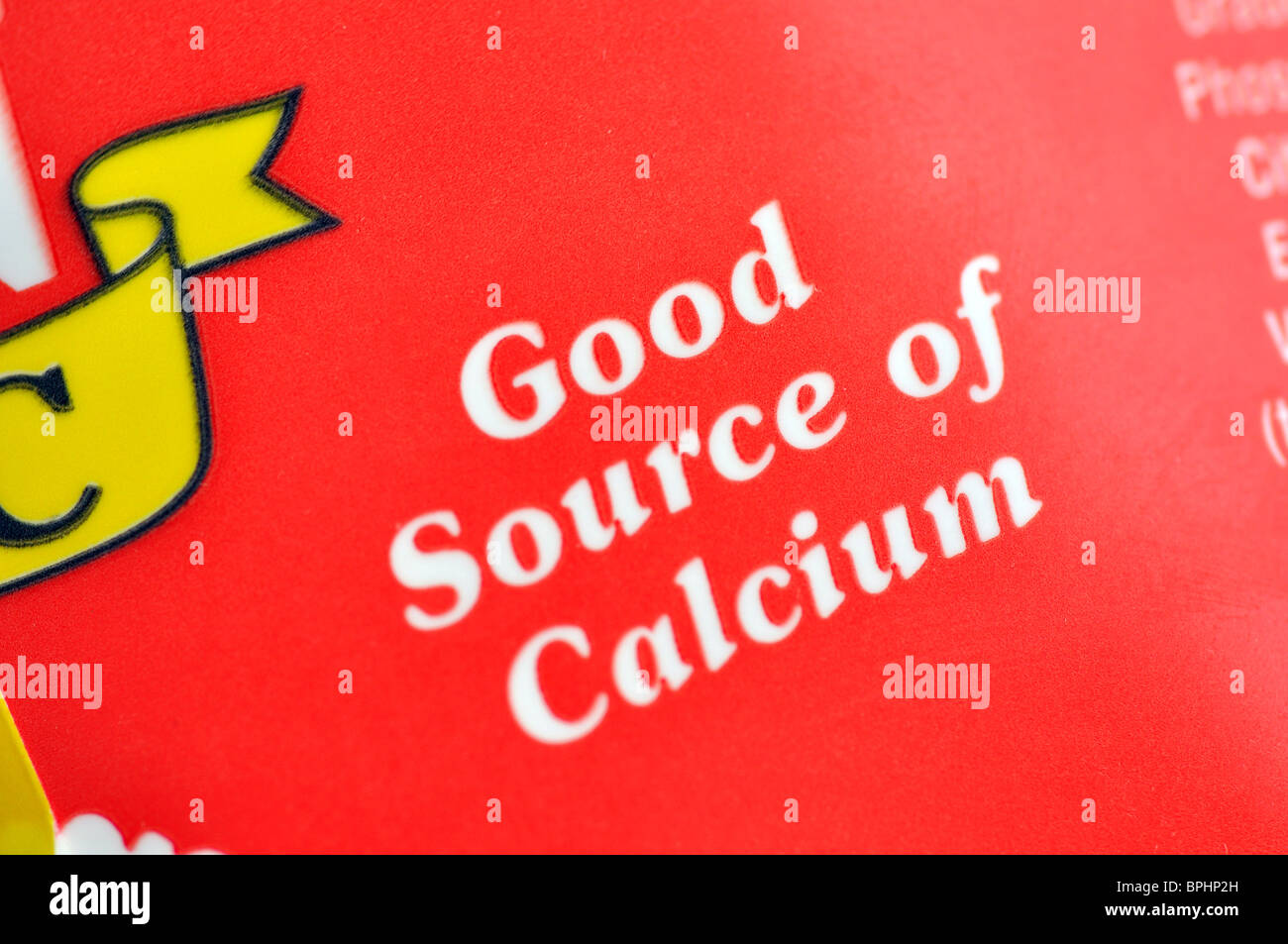 Good Source of Calcium - Nutrition information on food package Stock ...
