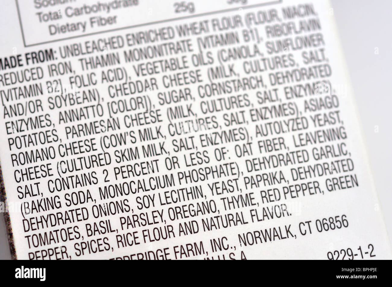 Nutrition information on food package Stock Photo - Alamy