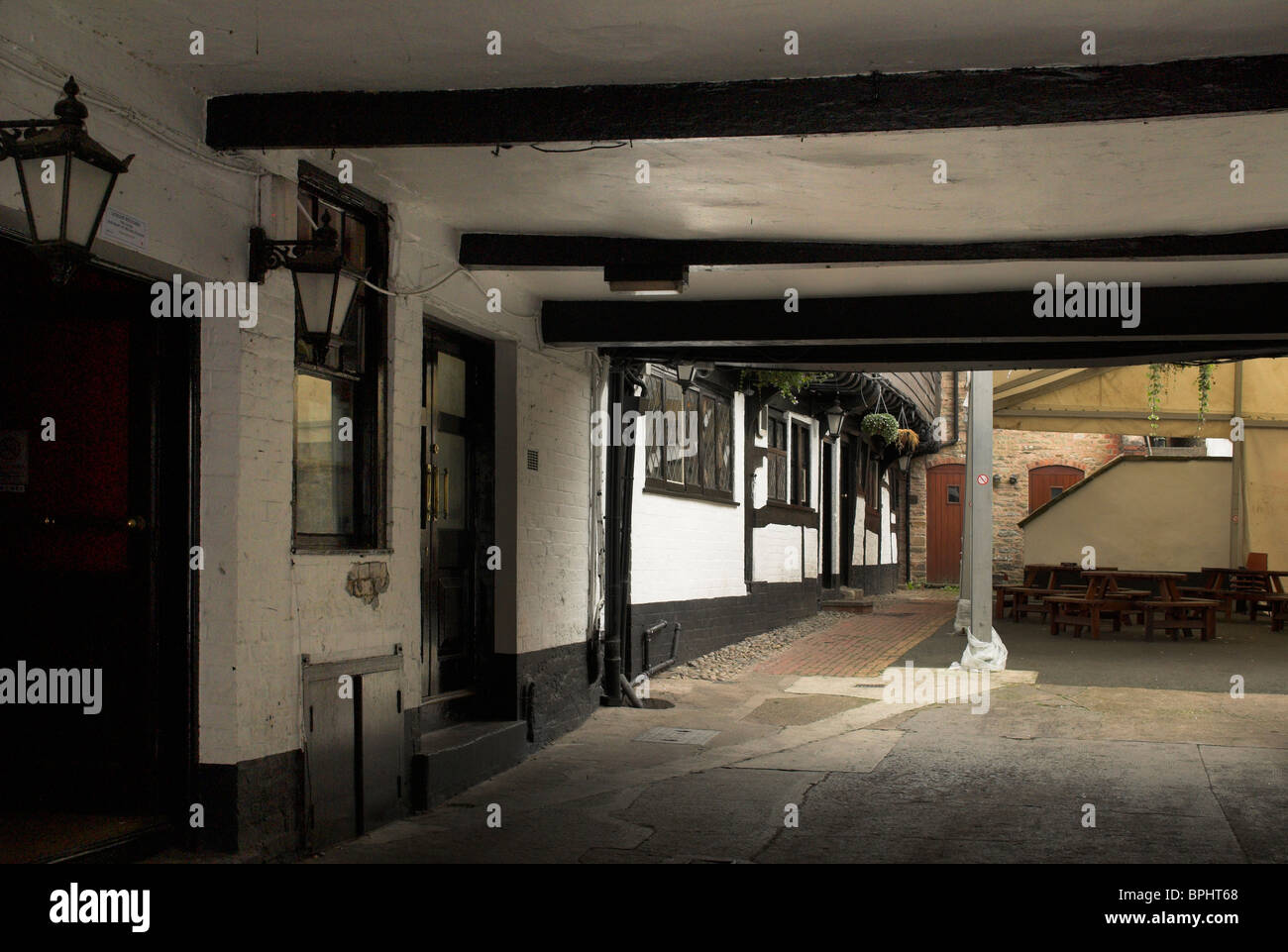 The courtyard and drinking area of the Bull Hotel, Bullring, Ludlow ...
