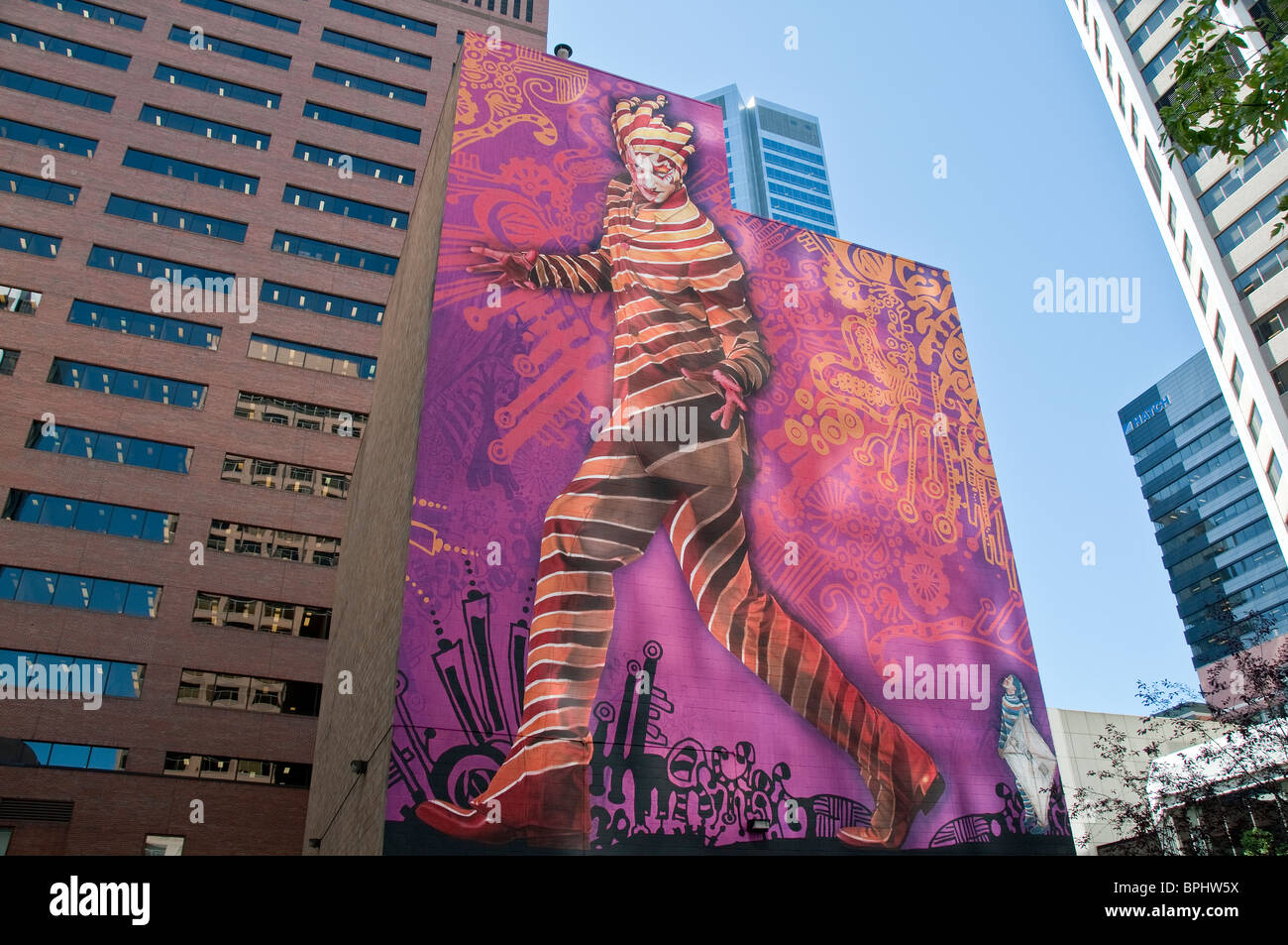 Calgary downtown, Painted mural for "The Cirque du Soleil" annual visit ...
