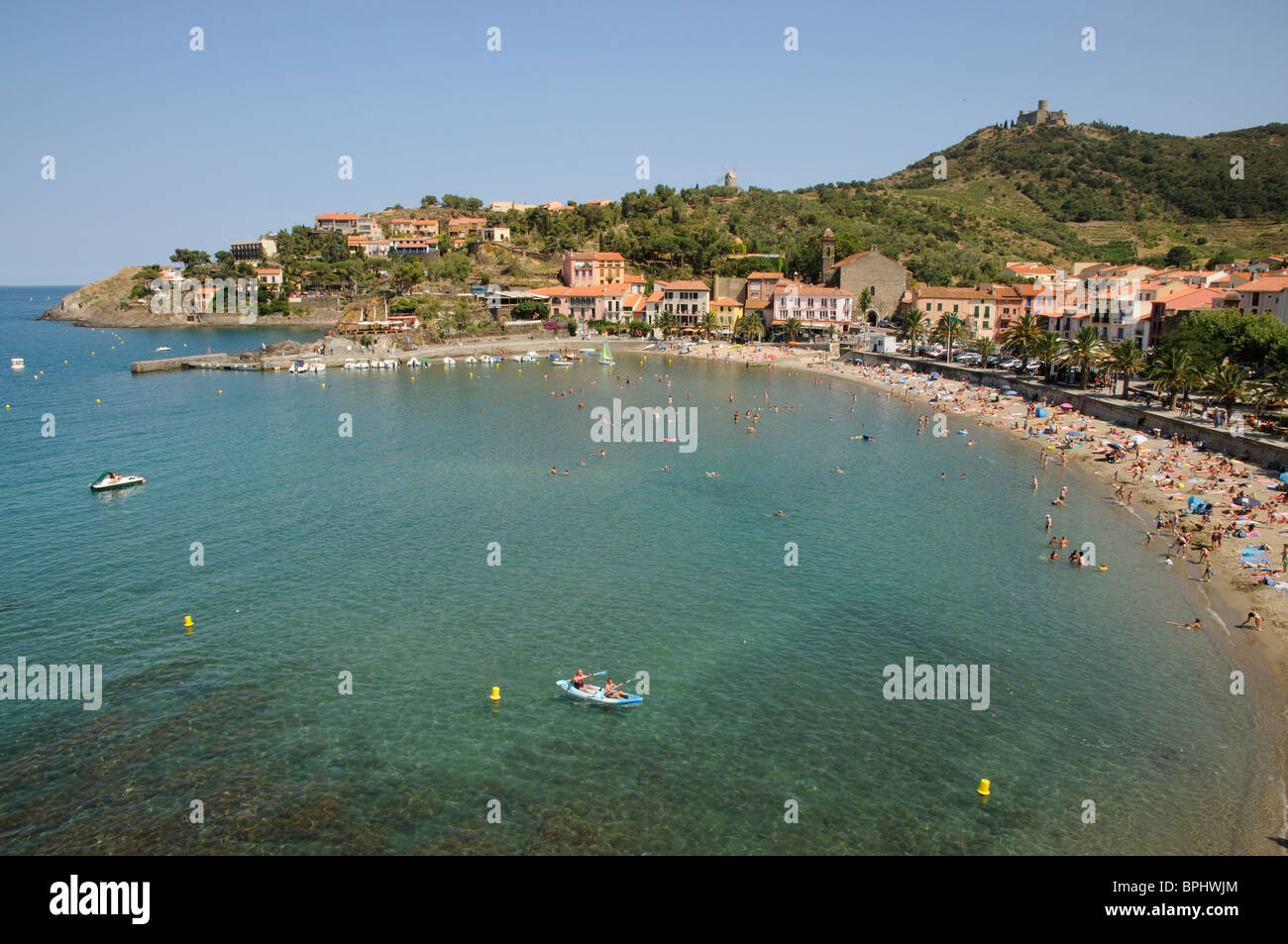 Beach & seafront at Collioure a historic coastal resort in the South of ...