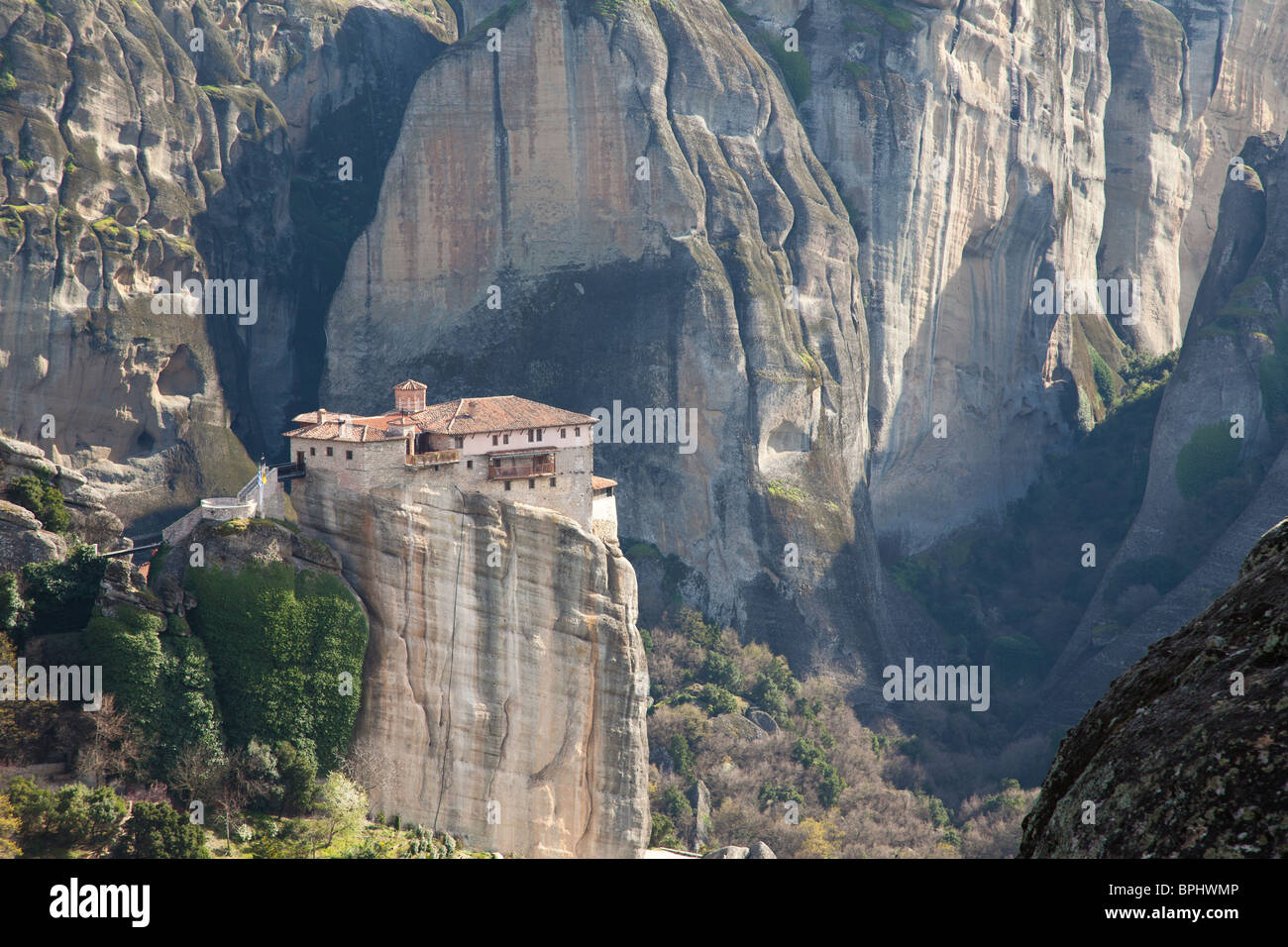 Roussanou Monastery in spring, Meteora, Kalambaka, Greece Stock Photo ...