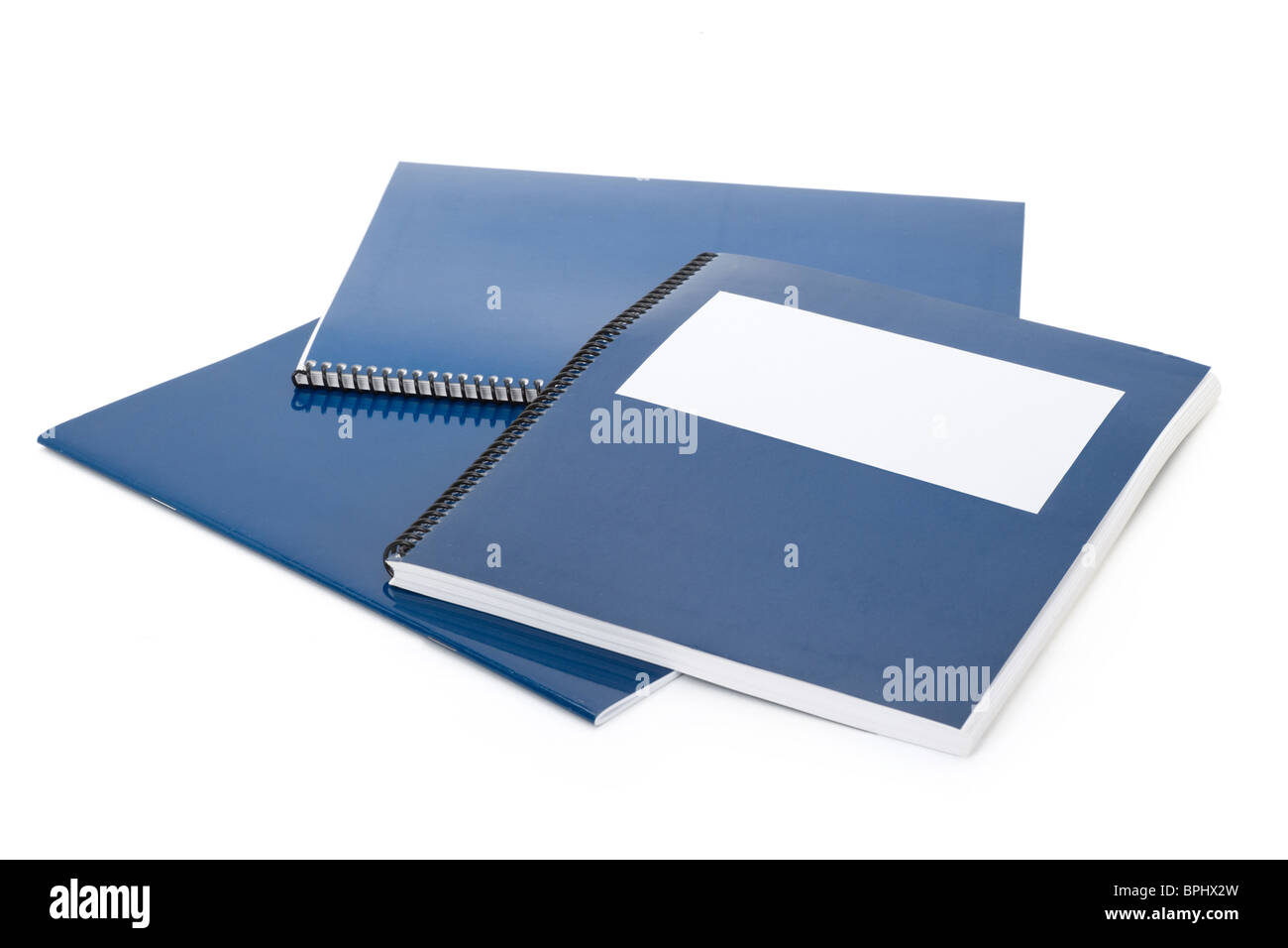 Blue school textbook, notebook or manual with white background Stock ...