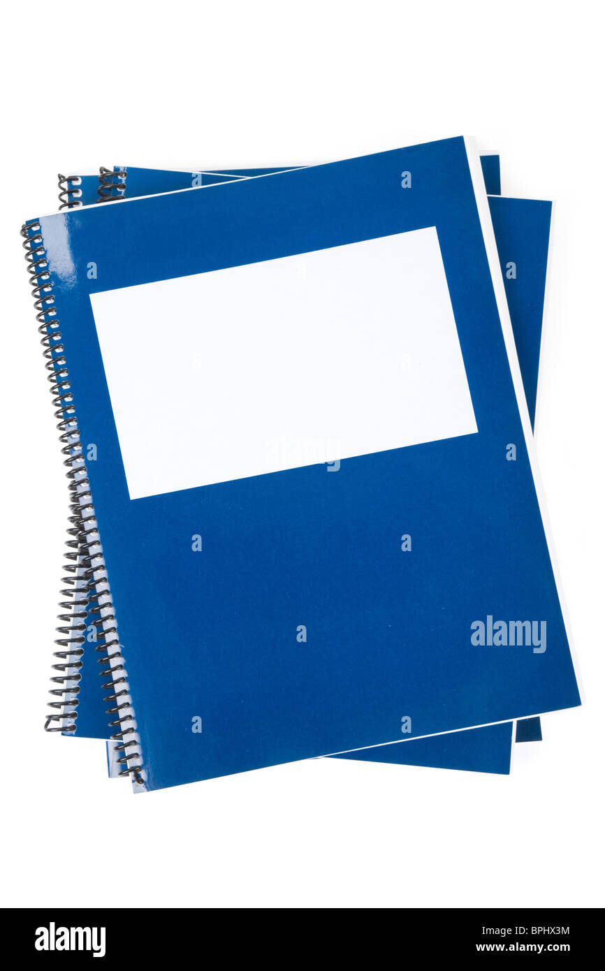 Blue school textbook, notebook or manual with white background Stock ...