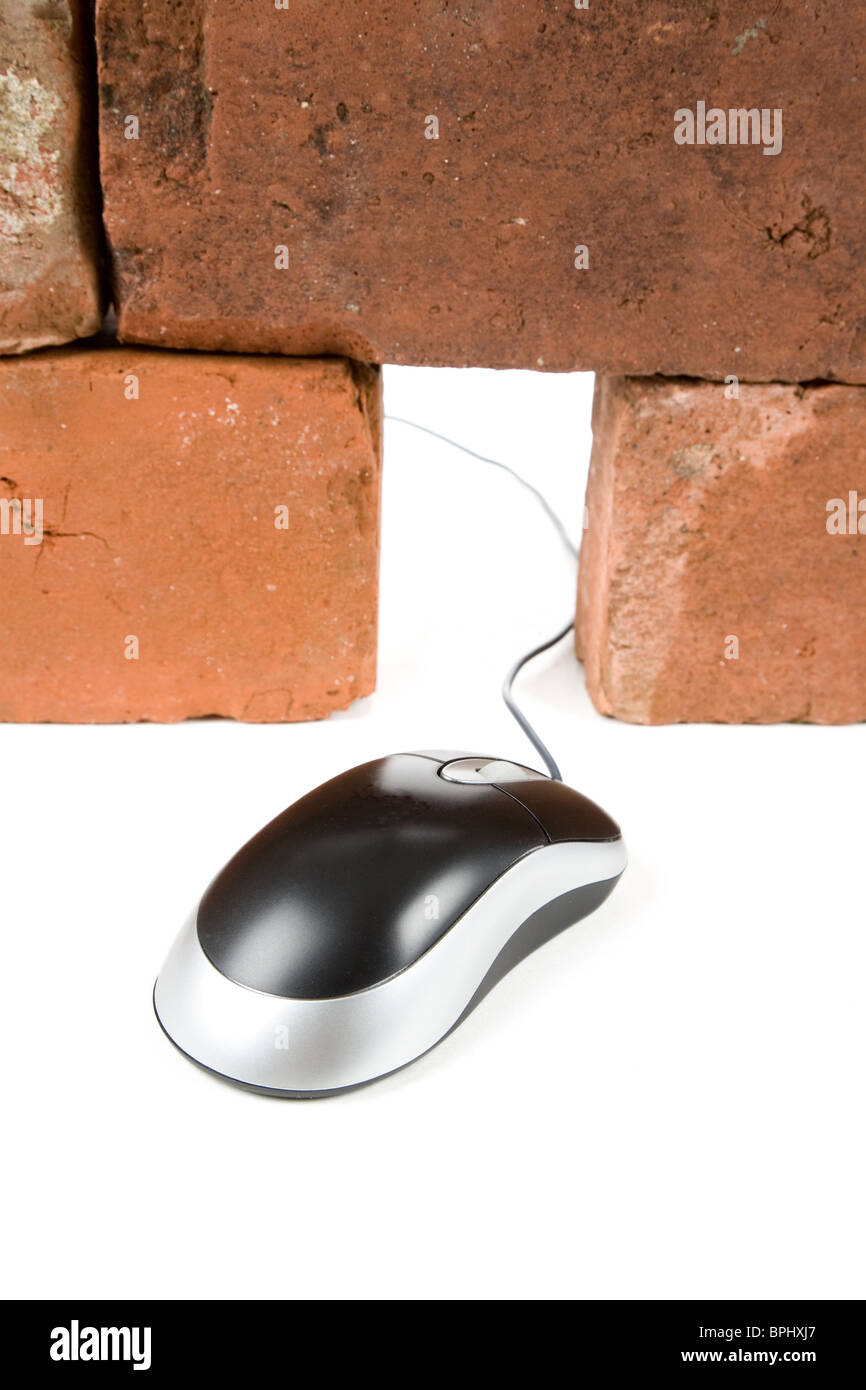 Red Brick Wall and Computer Mouse with white background Stock Photo - Alamy