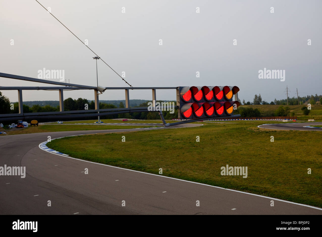 traffic light on sport track warning Stock Photo - Alamy