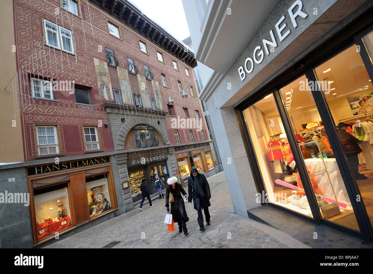 Shopping street, St. Moritz, Engadin, Grisons, Switzerland Stock Photo ...