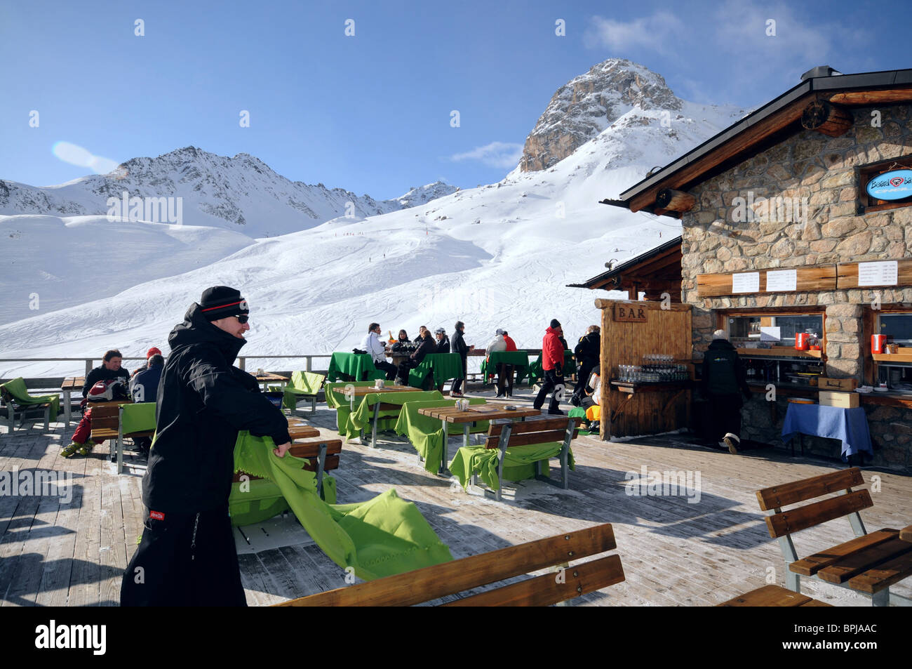 Gluenetta restaurant, ski area Corviglia, St. Moritz, Engadin, Grisons ...
