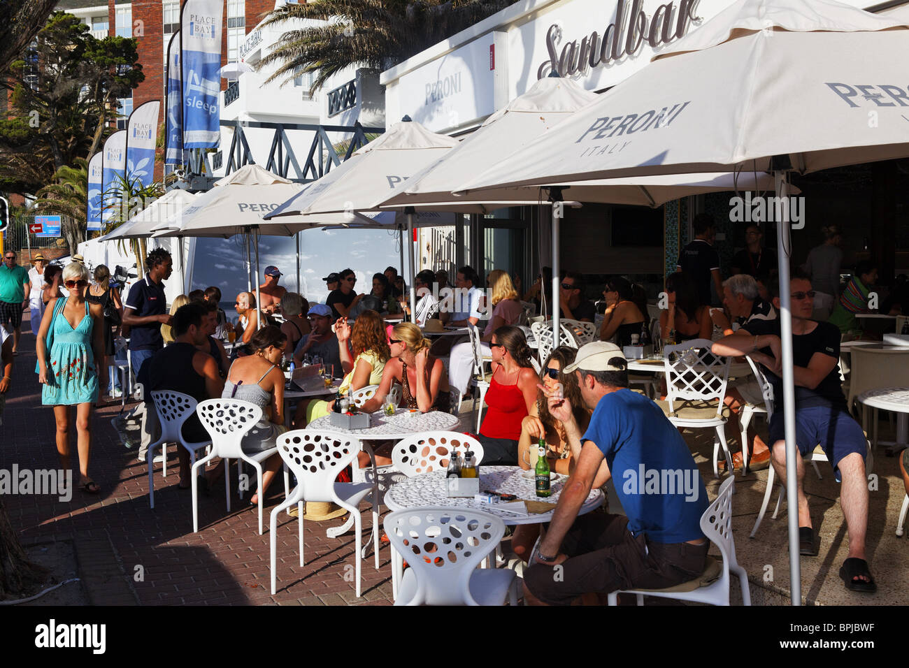 Sand Bar on Camps Bay beach promenade, Capetown, Western Cape, RSA ...