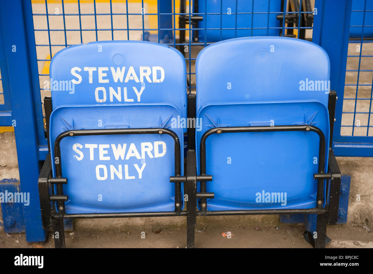 Steward Only blue seat at sports stadium Stock Photo - Alamy