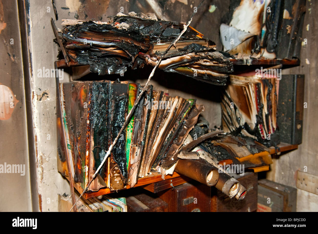 School office fire paperwork documents burnt Stock Photo - Alamy
