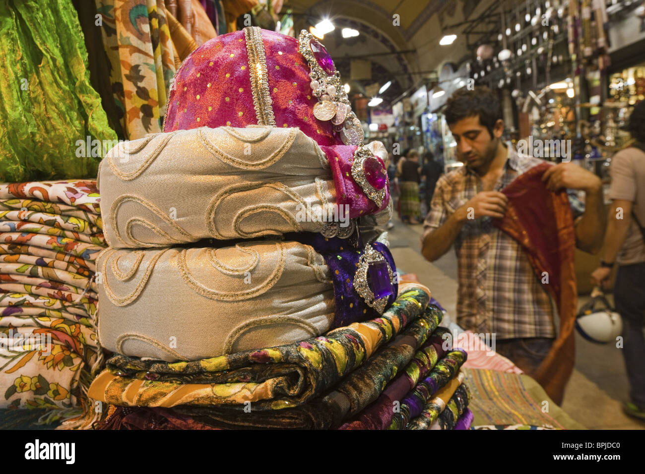 Grand Bazaar, textiles, material, Istanbul, Turkey Stock Photo - Alamy