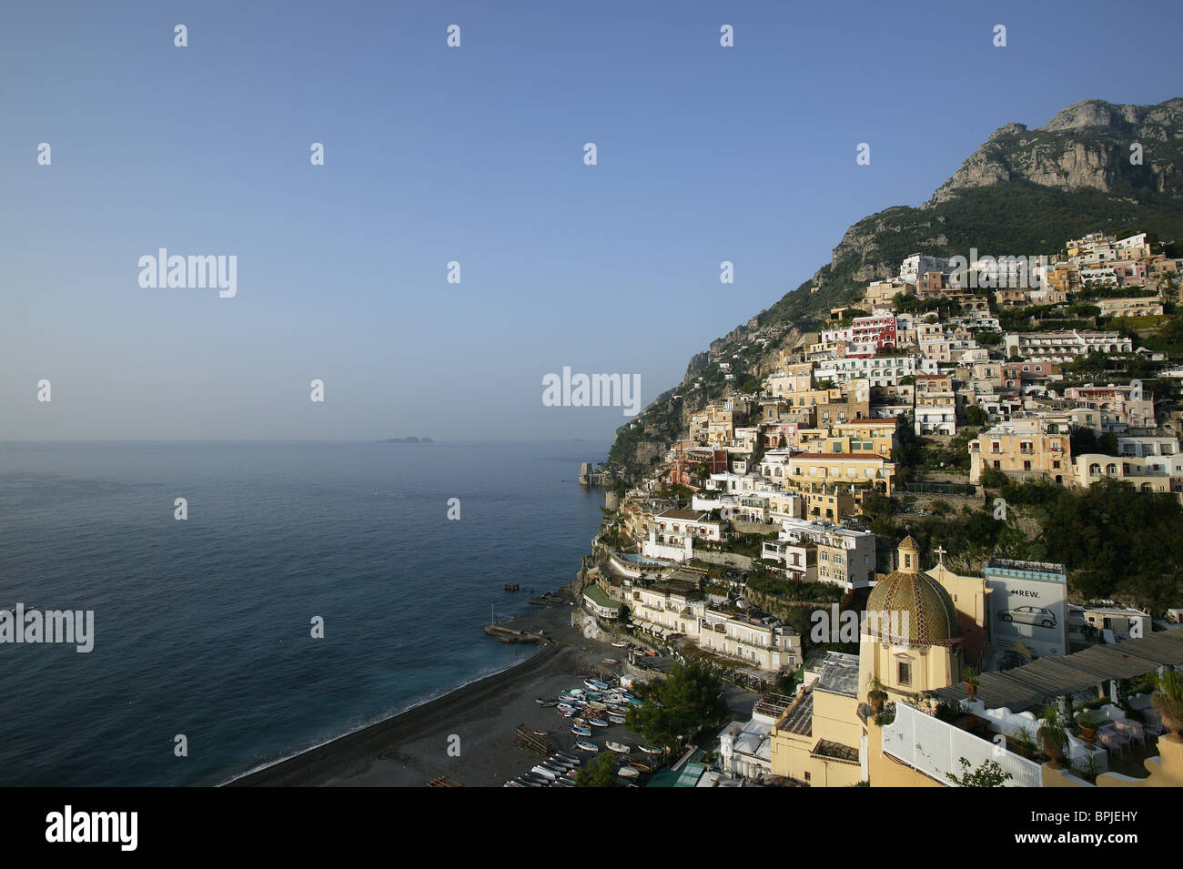View of Positano with cliffside homes, Amalfi Coast, Italy Stock Photo ...