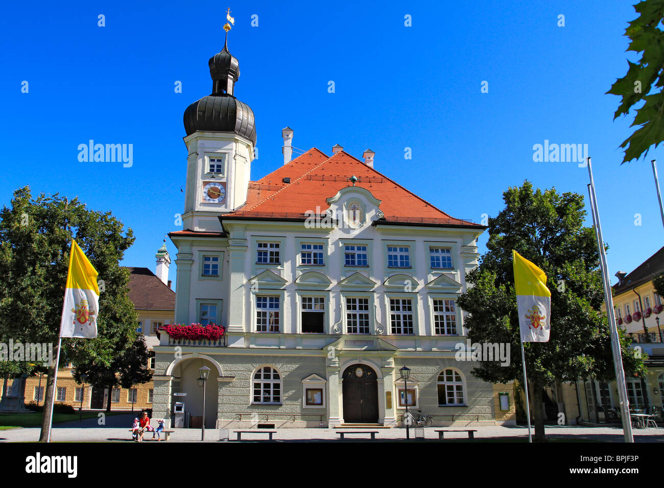 Town hall at chapel square in Altoetting, Bavaria, Germany Stock Photo ...
