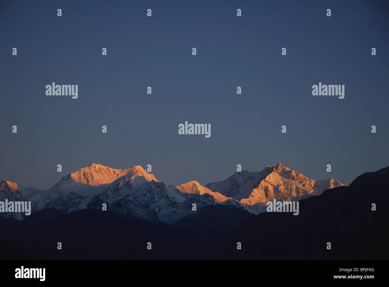 View at the Kangchenjunga mountain at sunrise, Sikkim, Himalaya ...