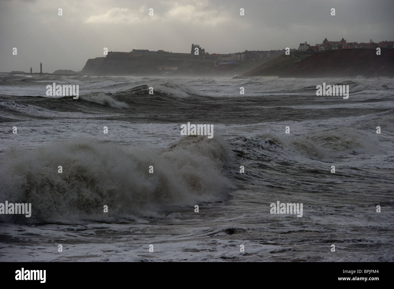 Blowing up a storm at Whitby Stock Photo - Alamy
