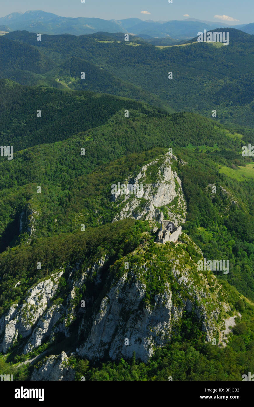 Aerial view of Montsegur castle, Ariege, Midi-Pyrenees, France Stock ...
