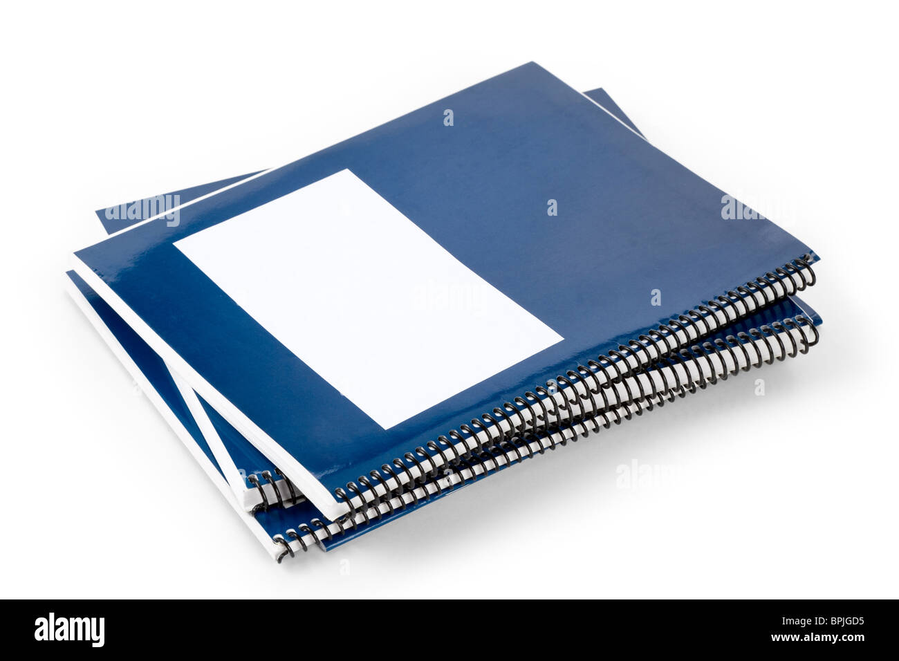 Blue school textbook, notebook or manual with white background Stock ...