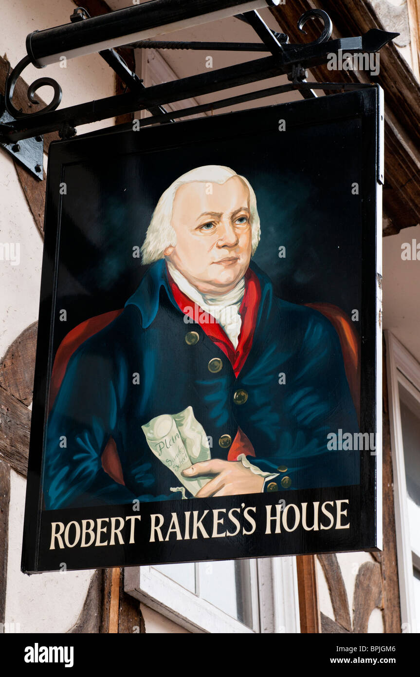 Robert Raikes's House pub sign, Gloucester, Gloucestershire, Cotswolds ...