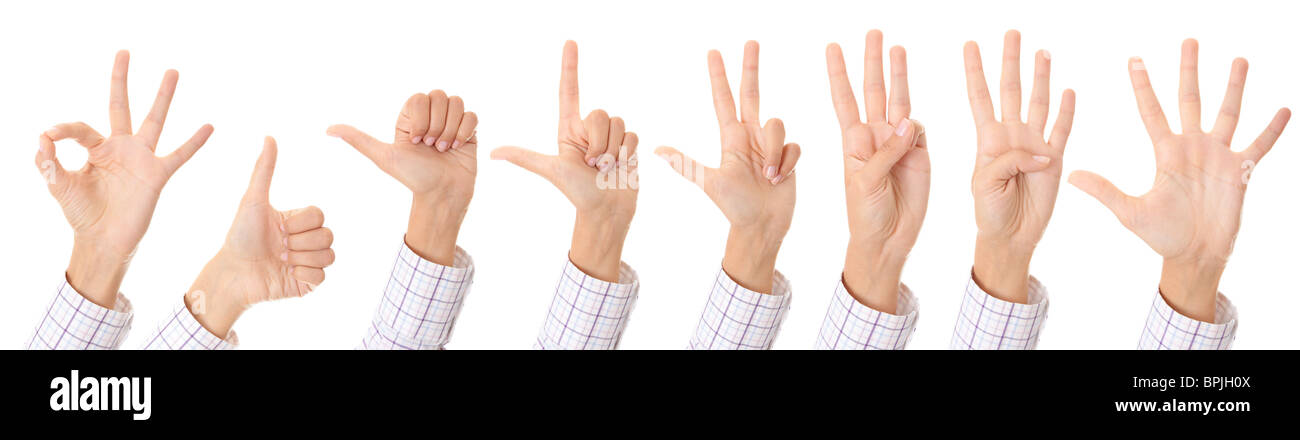 Set of gesturing hands isolated on white background Stock Photo - Alamy