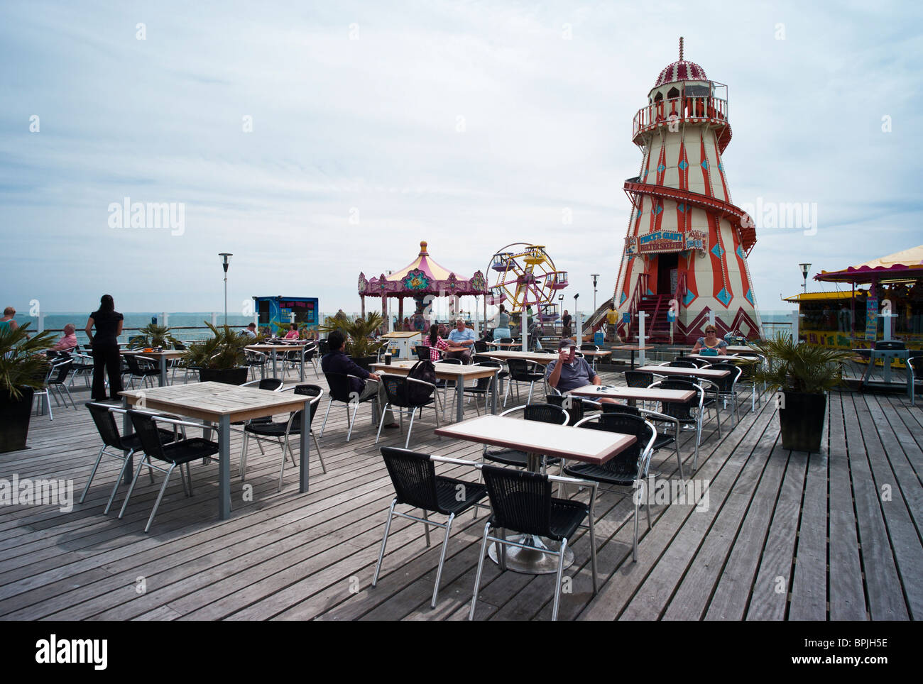 The Cafe/Restaurant and Fair Rides, on the Pier, Bournemouth, UK Stock ...