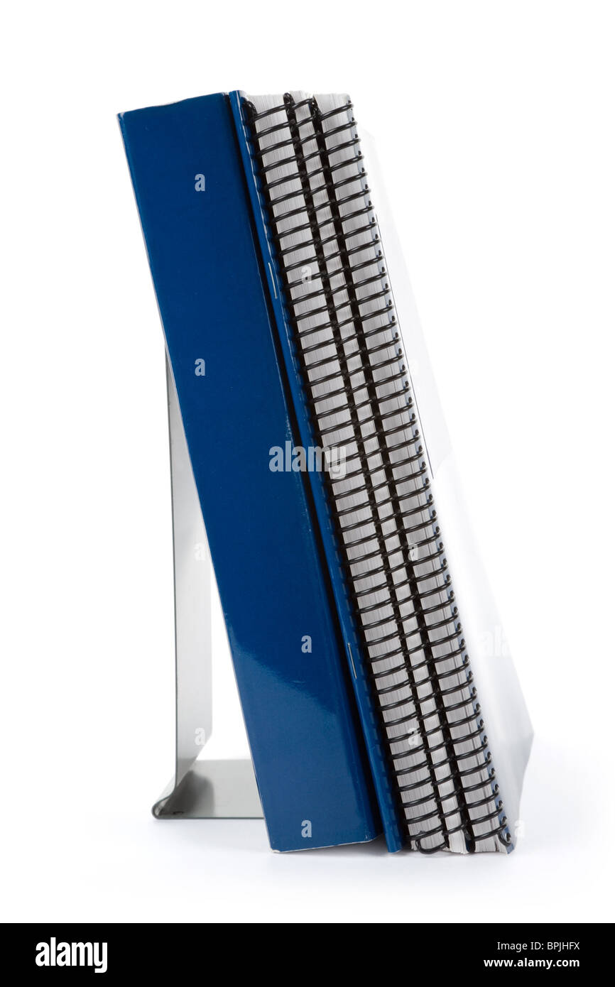 Blue school textbook, notebook or manual with white background Stock ...