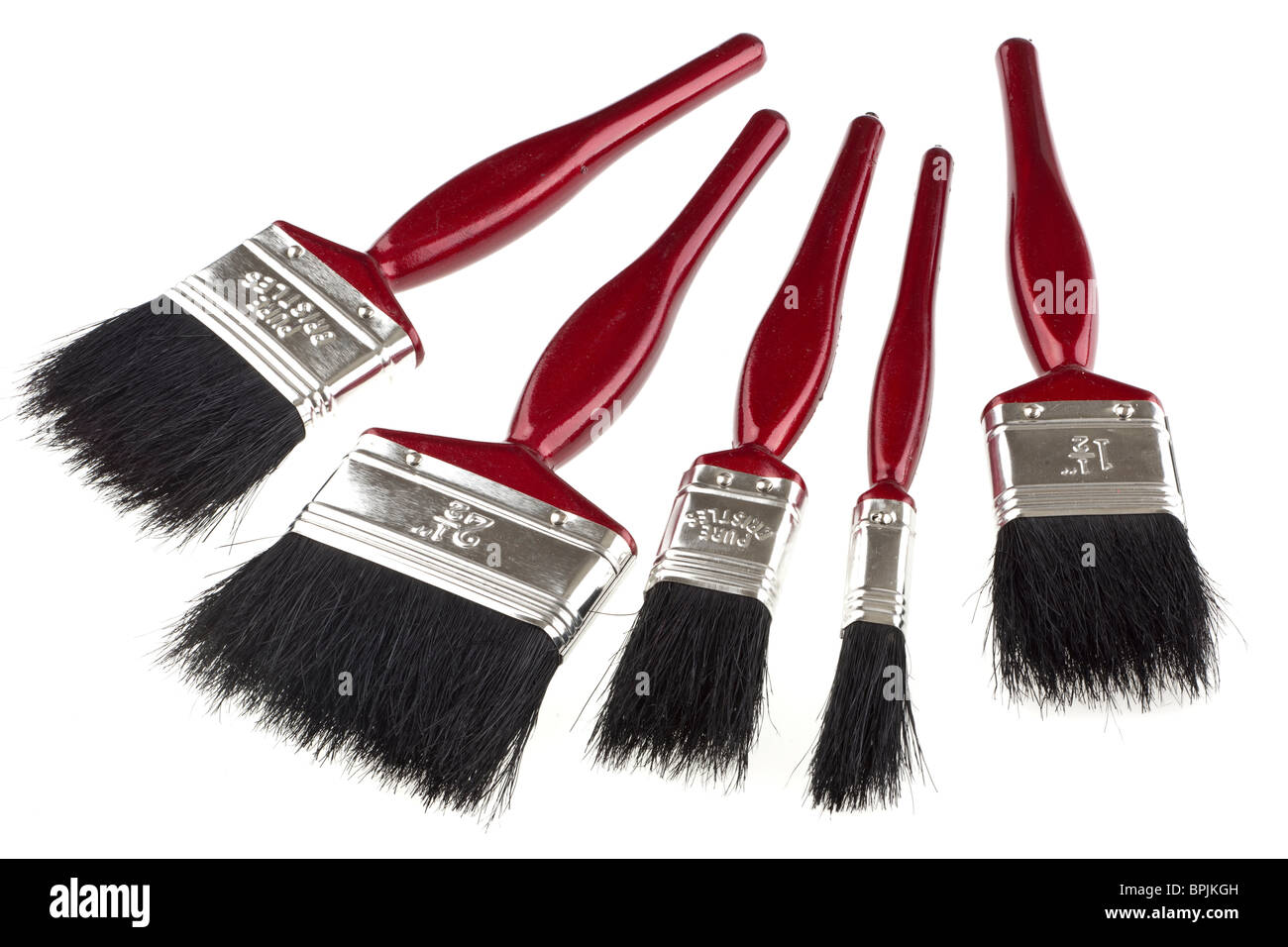 Five different sized red handled paint brushes Stock Photo - Alamy
