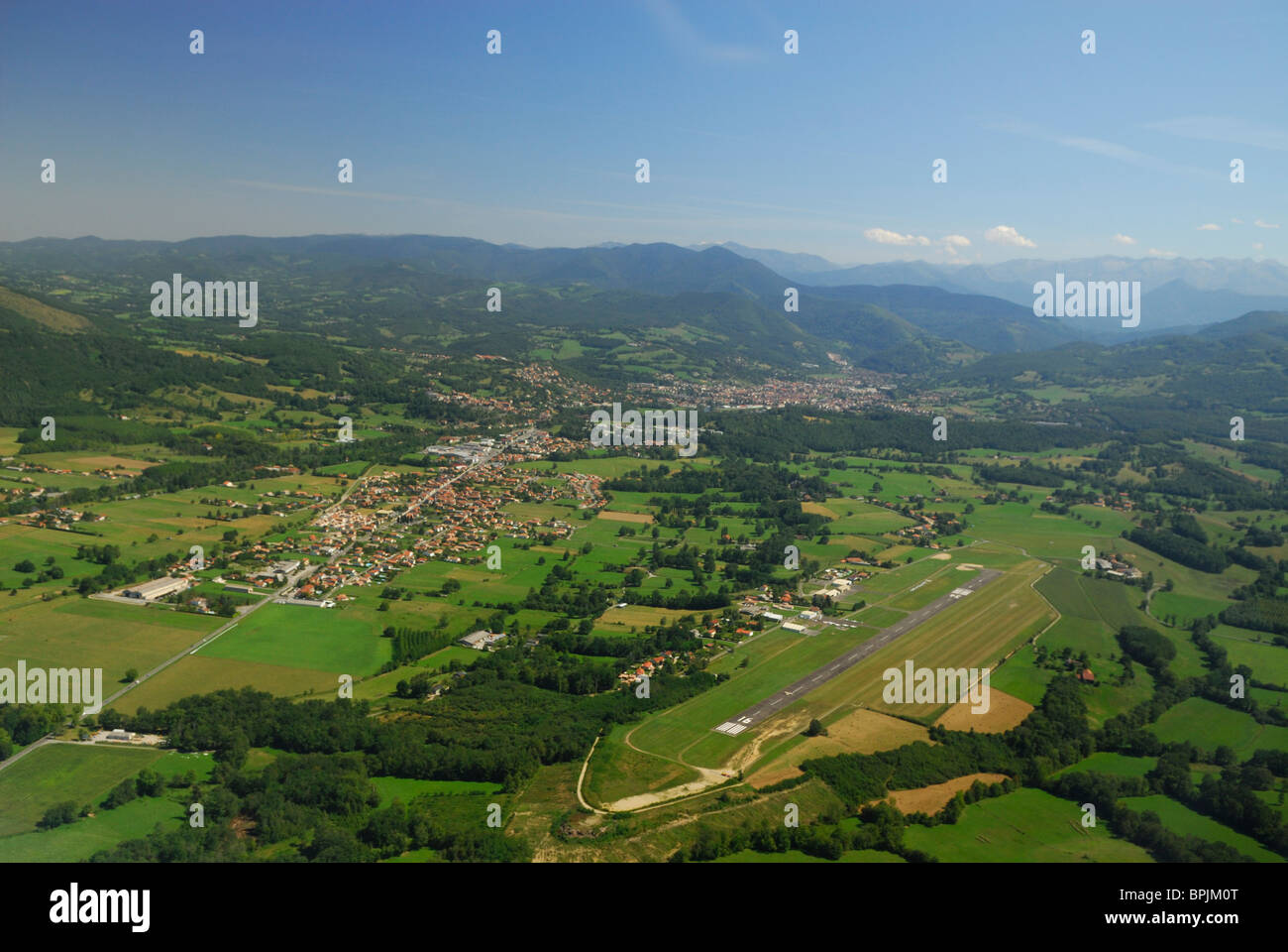 Aerial view of Saint Girons valley, Ariege, Midi-Pyrenees, France Stock ...