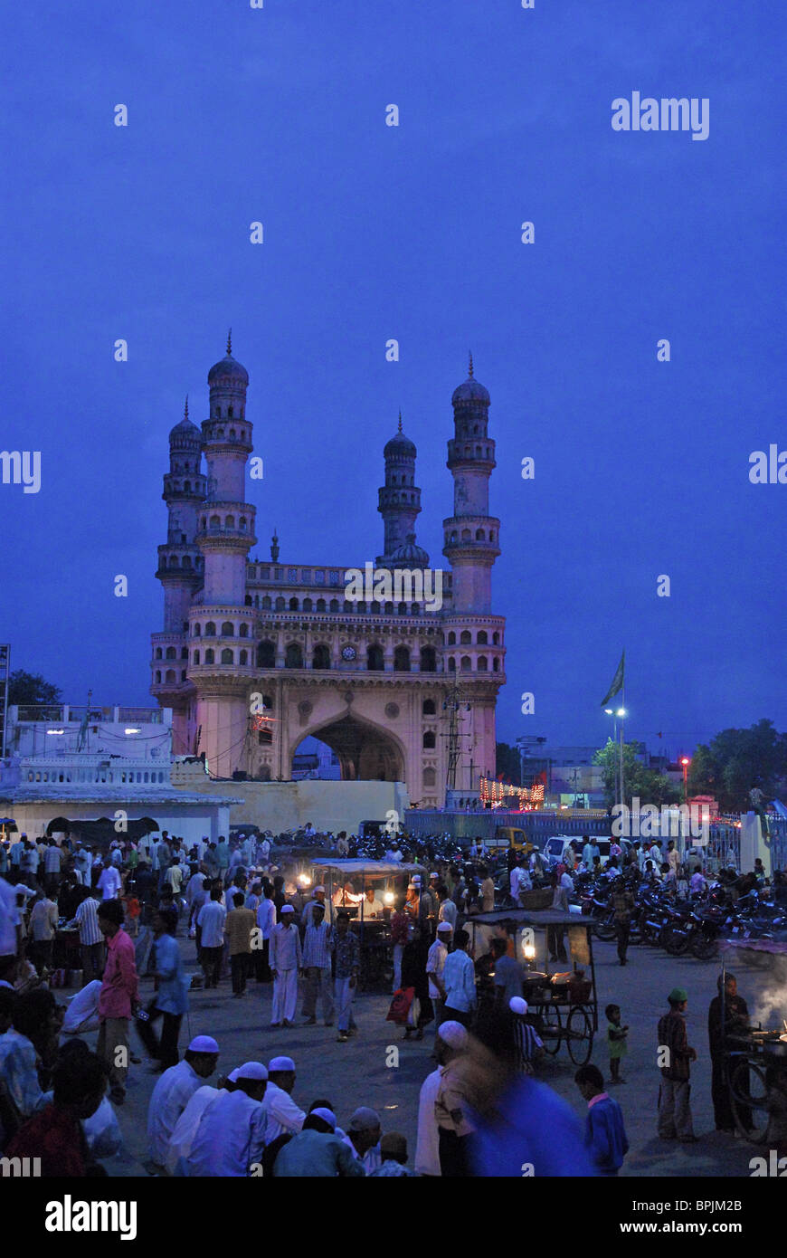 Muslims at nightmarket near Charminar at ramadan, Hyderabad, Andhra ...