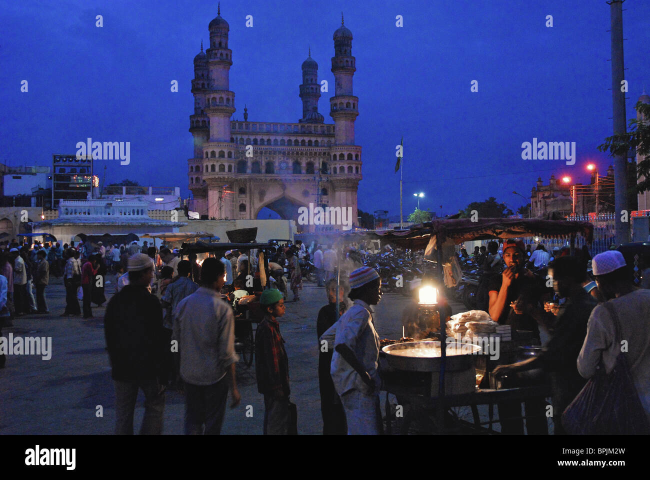 Muslims at nightmarket near Charminar at ramadan, Hyderabad, Andhra ...