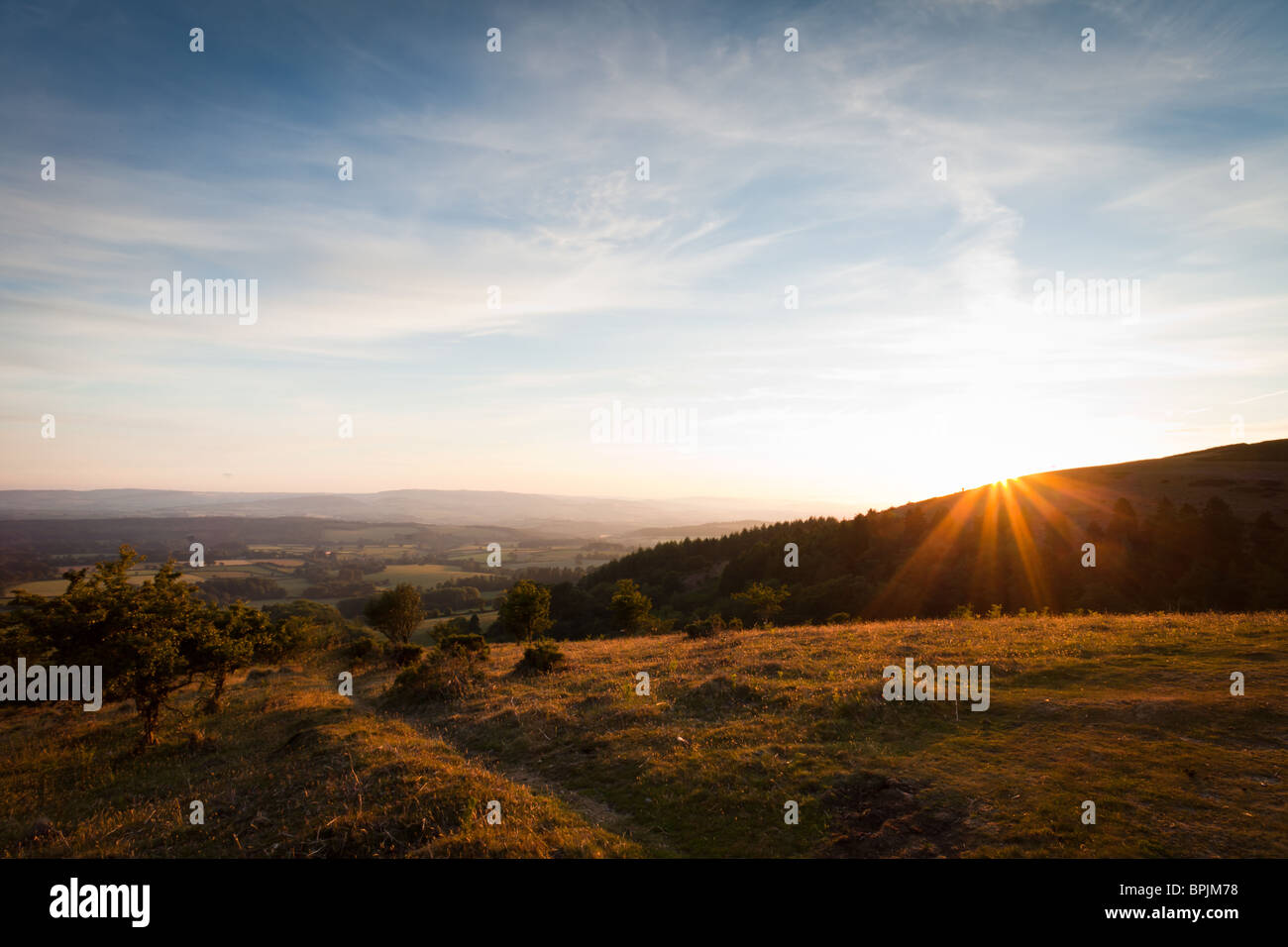 View from Triscombe Coombe on the Quantocks, Somerset at sunset (no ...