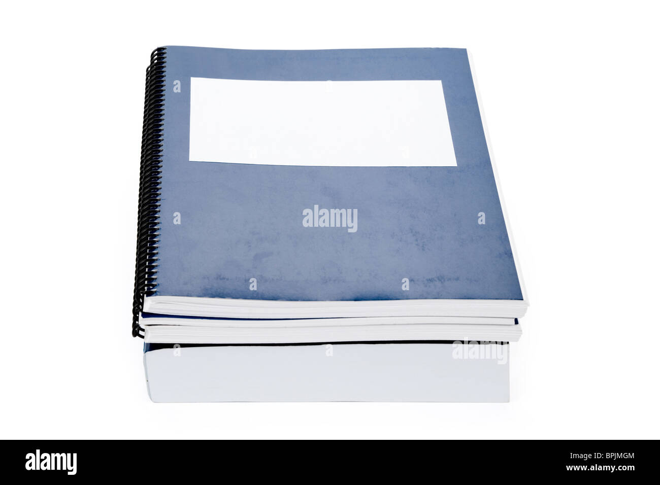 Blue school textbook, notebook or manual with white background Stock ...