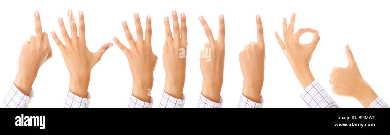Set of gesturing hands isolated on white background Stock Photo - Alamy