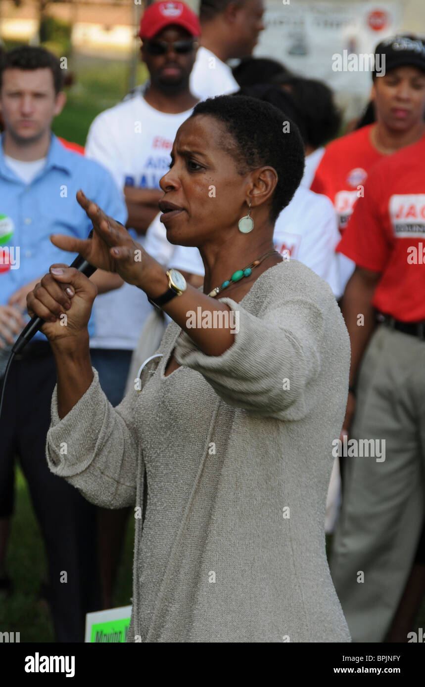 Donna Edwards a member of The House of Representatives talk to a crowd ...