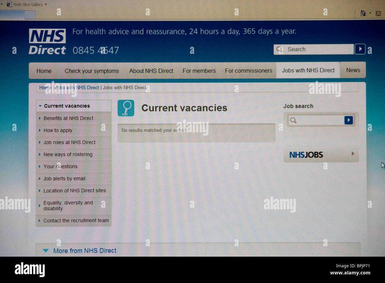 NHS Direct Website Stock Photo - Alamy
