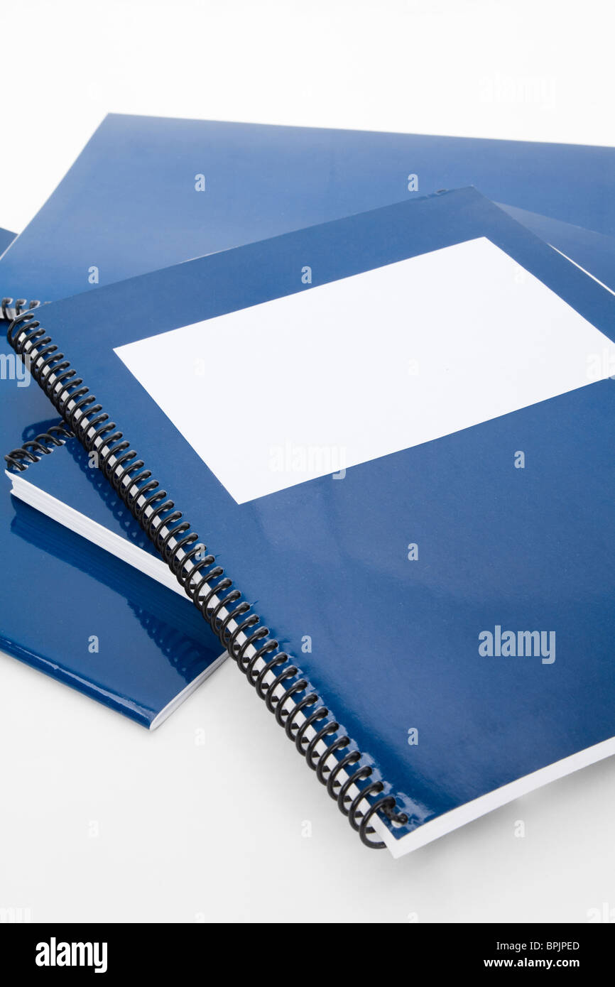 Blue school textbook, notebook or manual with white background Stock ...