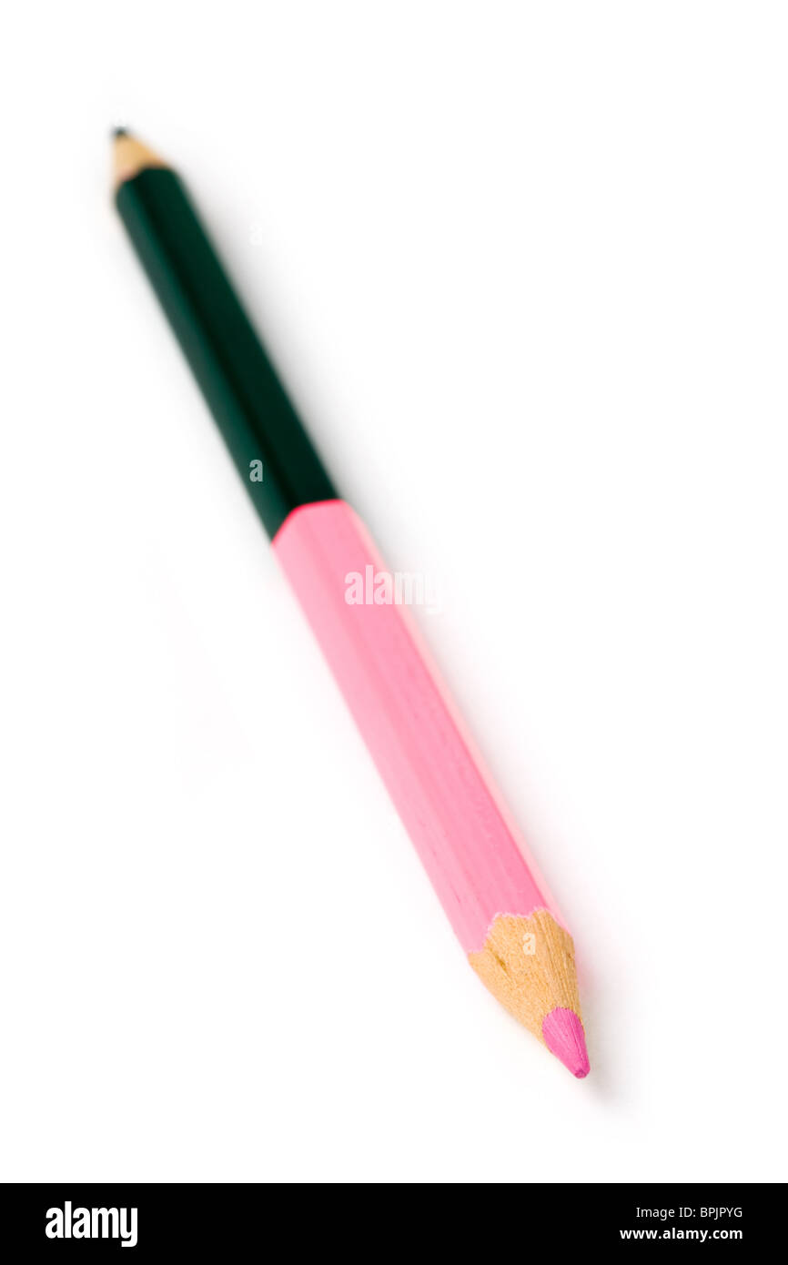 Two color pencil, green and pink Stock Photo - Alamy