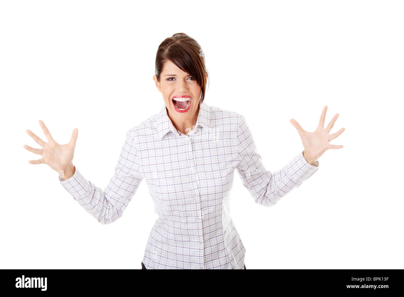 Mad business woman portrait isolated over a white background Stock ...